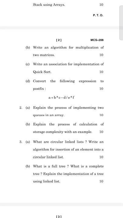 MCS 208 Data structure and algorithms june 2024 #ignou #ignouexams #pyq #mca #bca #algorithm ...