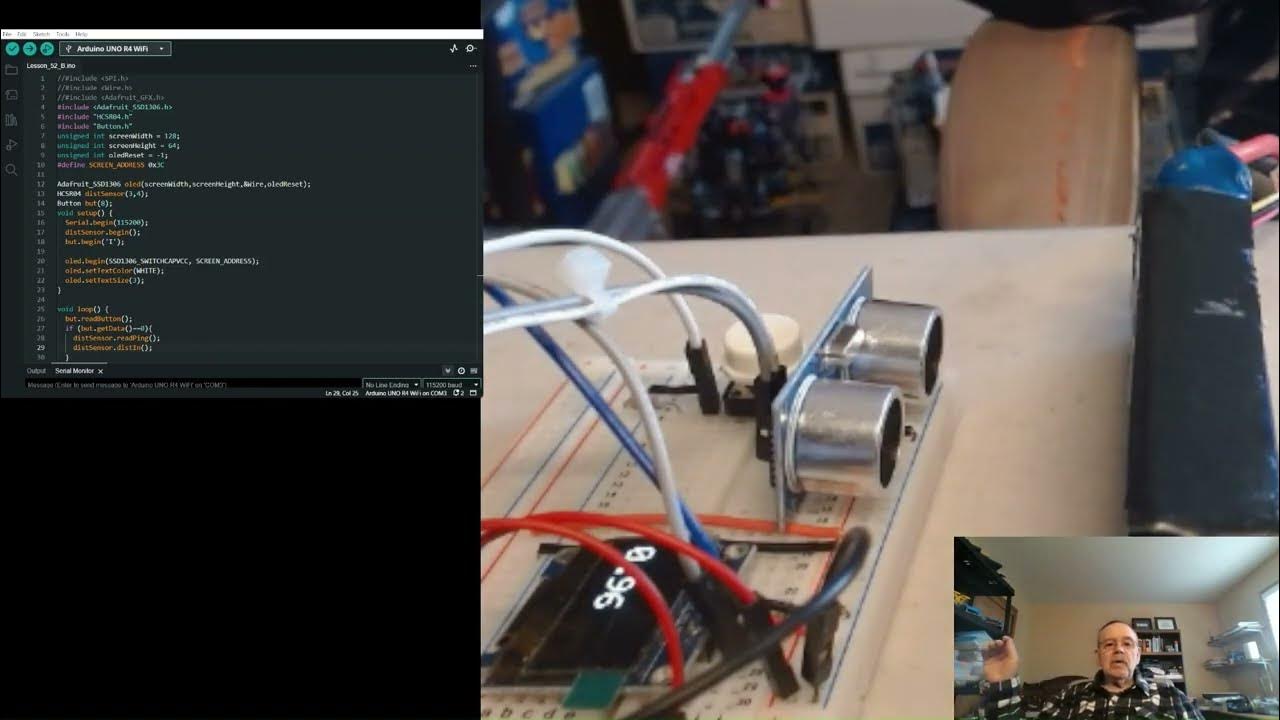 Paul McWhorter, Arduino UNO R4 Wi-Fi, Lesson 53, Distance Sensor using SSD1306 OLED Display ...