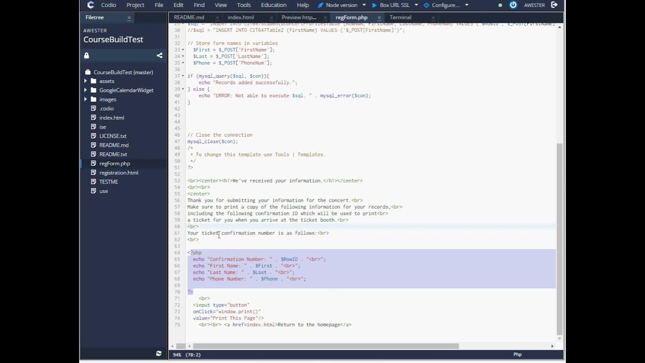 it647 milestone five php mysql functions confirmation page - YouTube