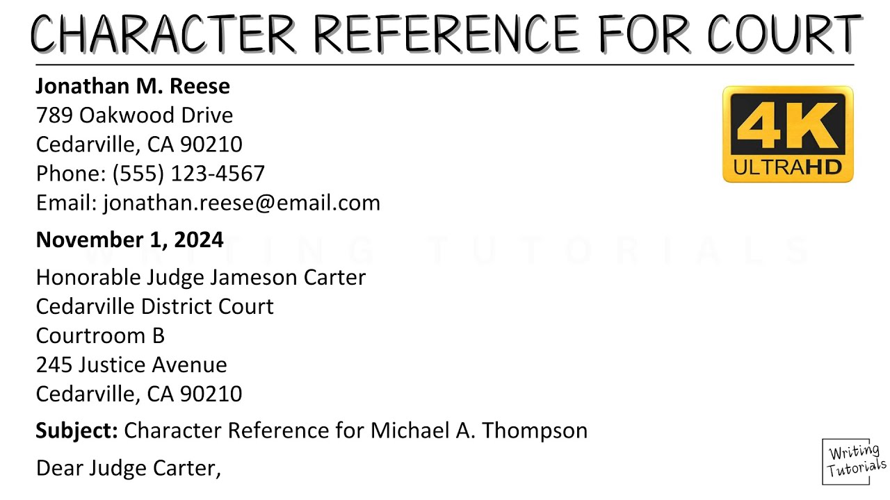 How To Write Character Reference Letter for Court with Sample and ...