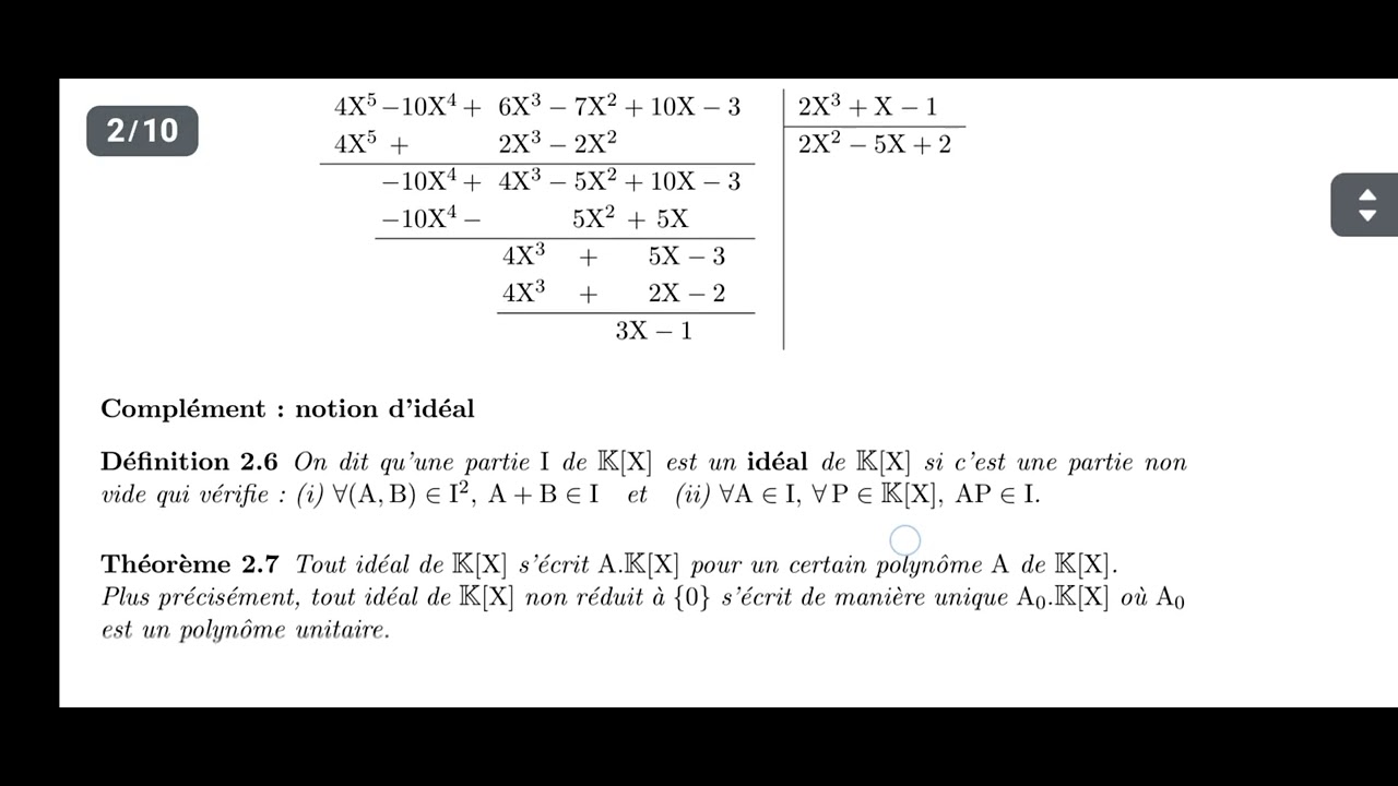 cours 2 arithmétique de polynômes: diviseurs communs | pgcd de deux ...