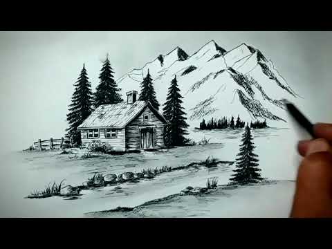 how to draw cabin in nature scenery | cabin drawing | art - YouTube