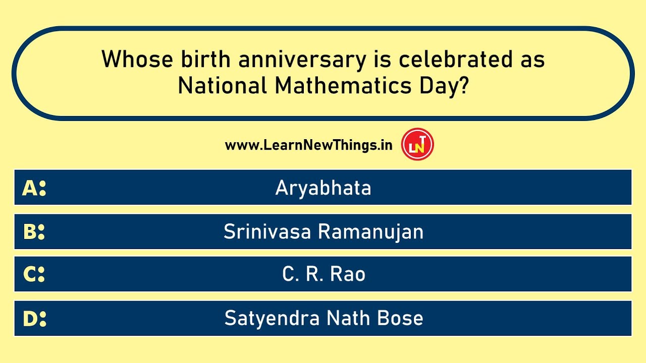 National Mathematics Day Quiz | India General Knowledge Questions and ...