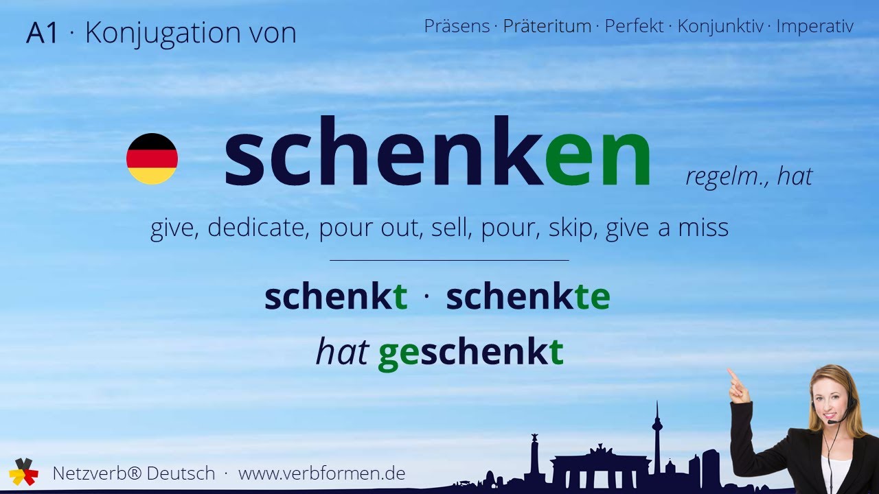 Konjugation Verb „schenken“ (regelm., hat) - alle Zeitformen, Lernvideo ...