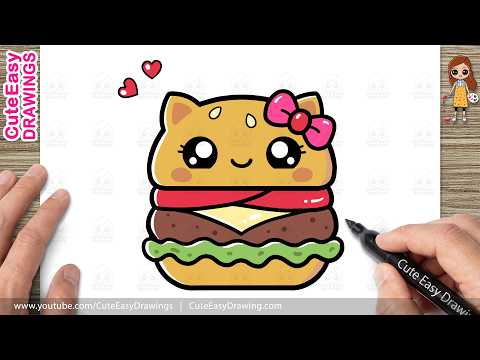 How to Draw a Cute Burger | Easy Kawaii Food Drawing for Kids and Toddlers!