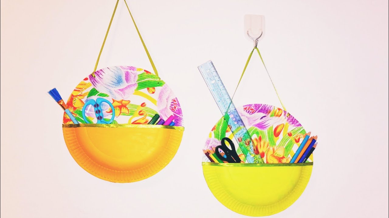 Diy Easy Pen Holder using disposable plates || Wall hanging ideas ...