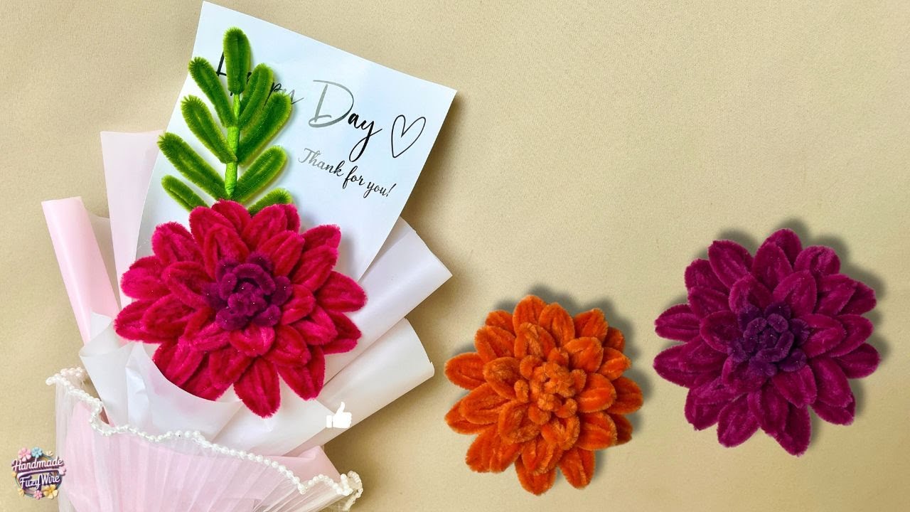 🪷Fuzzy Wire Bouquet Flower🪷How to make a Bouquet Flower of Dahlias with ...