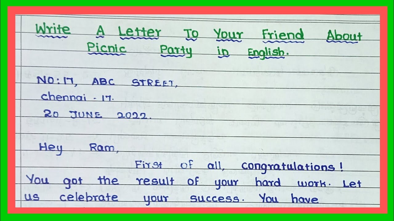 write a letter to your friend about picnic party in english ll @jsj ...