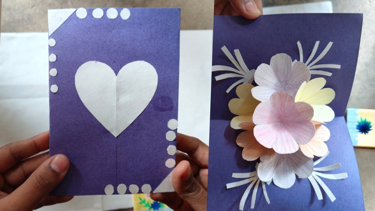 How to make a paper flowers card 😨। colour paper se card flowers kaise ...
