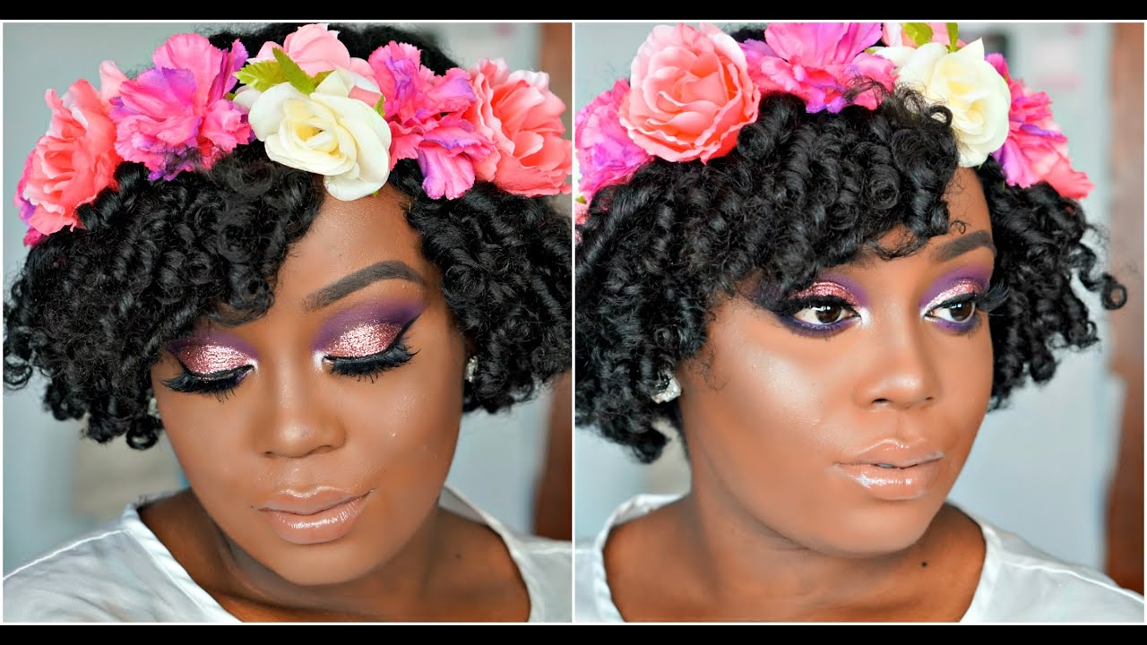 Snapchat Flower Filter Inspired Tutorial| Pink & Purple Glitter Smokey ...