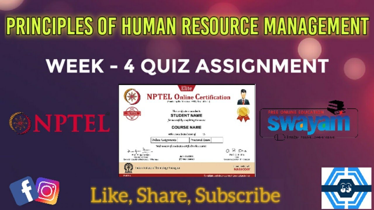 Principles of Human Resource Management | Week 4 Answers | NPTEL 2021 ...