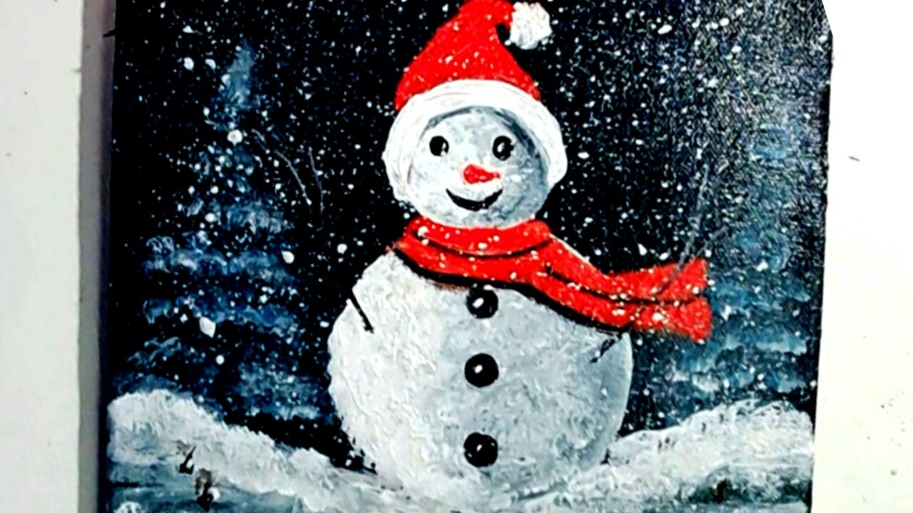 Snowman Painting | Snowy Winter Painting | Acrylic Tutorial Step by ...