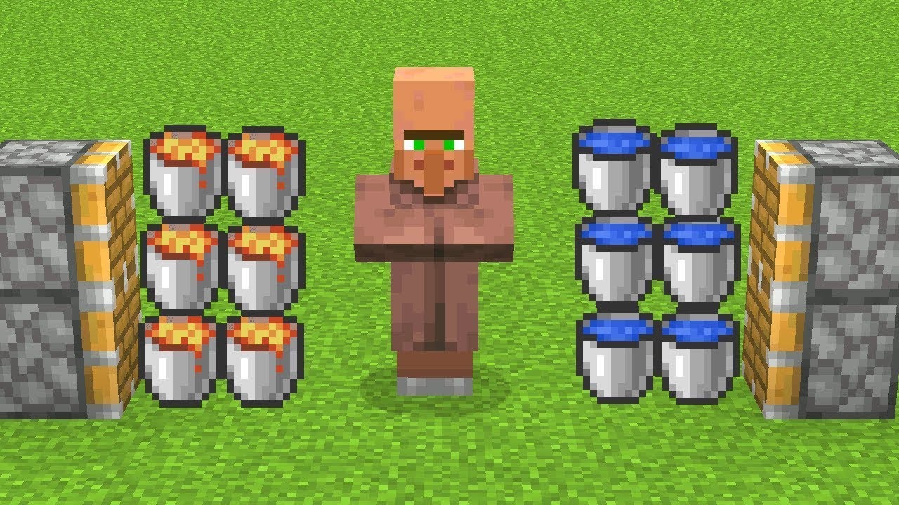 water buckets + villager + lava buckets = ??? - YouTube