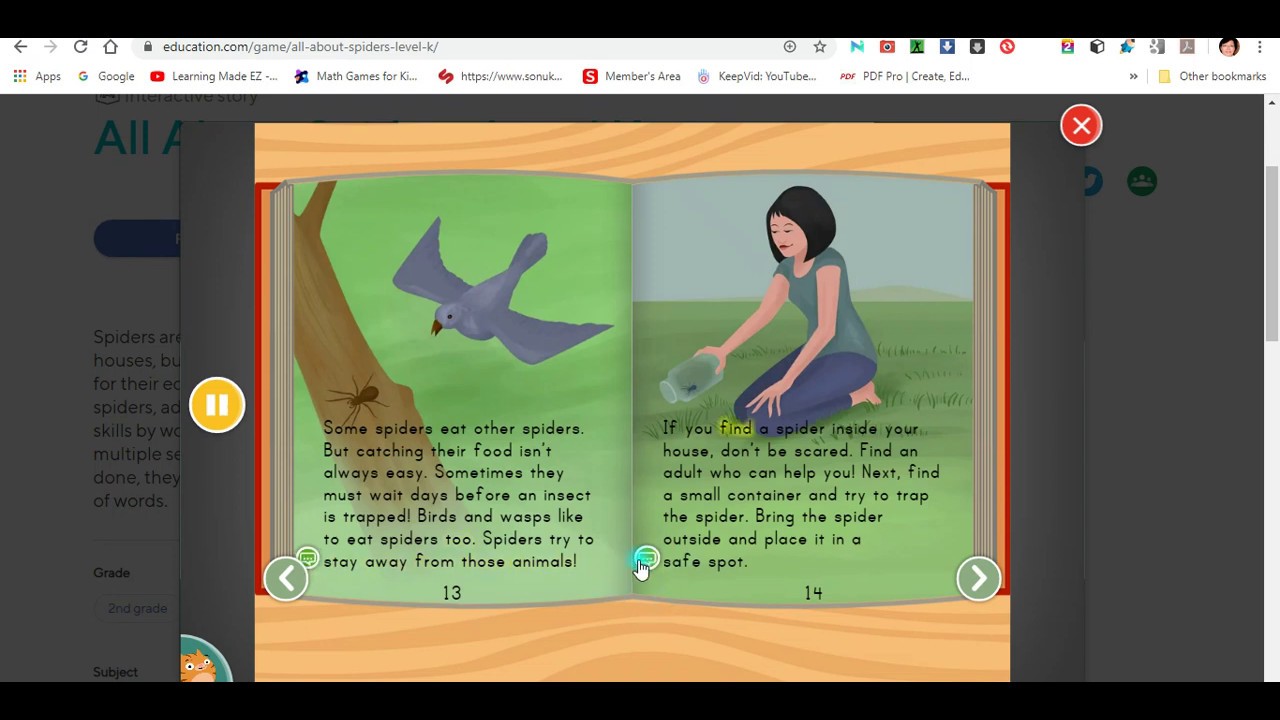 ALL ABOUT SPIDERS story read along aloud for grades 2-4, english ESL ...