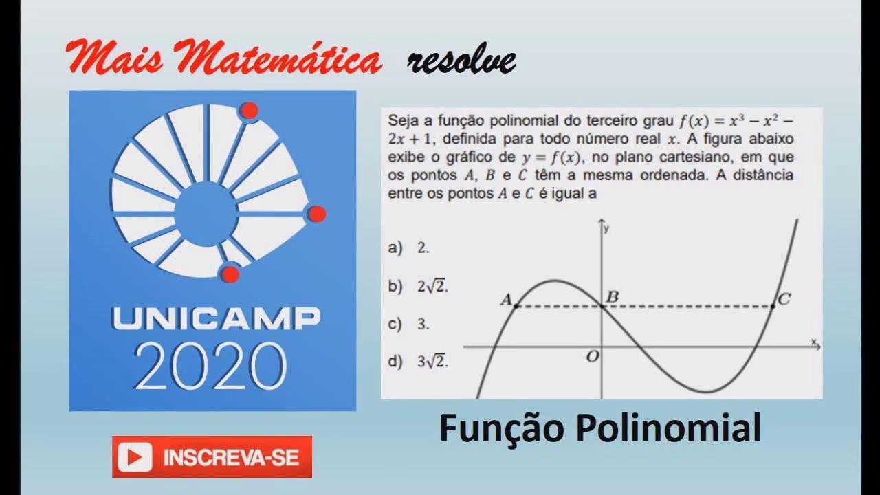UNICAMP 2020 - Função Polinomial - Seja a função polinomial do terceiro ...