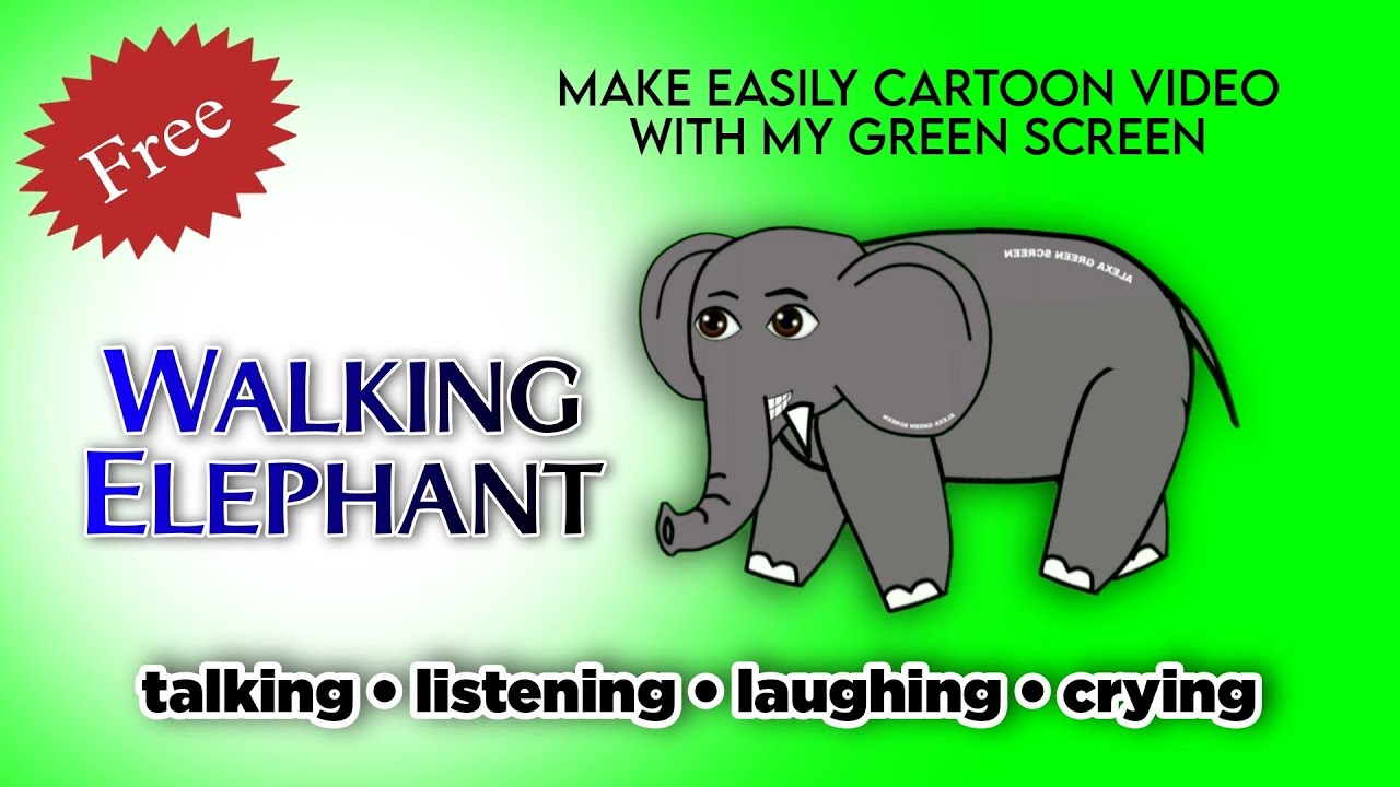 Walking Elephant Green Screen | Cartoon Animal | Talking Listening ...