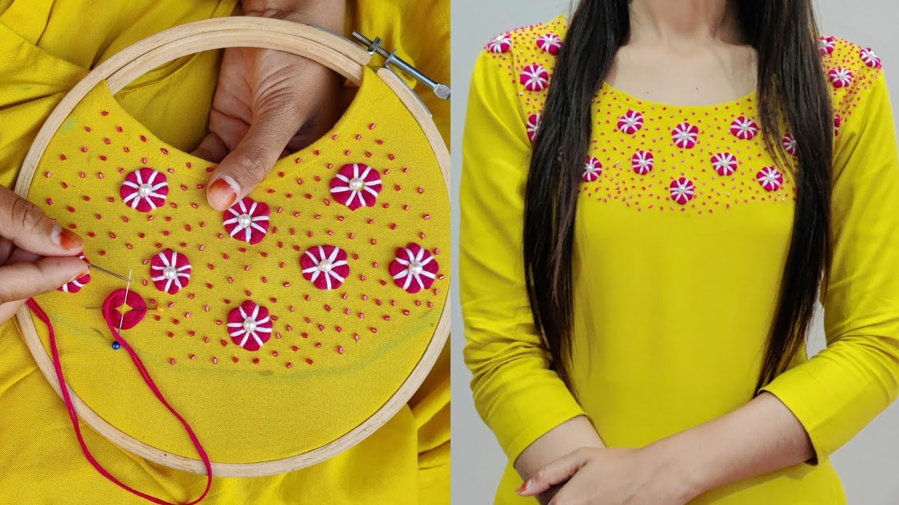 Hand embroidery design /hand work/hand embroidery for kurtis/flower ...