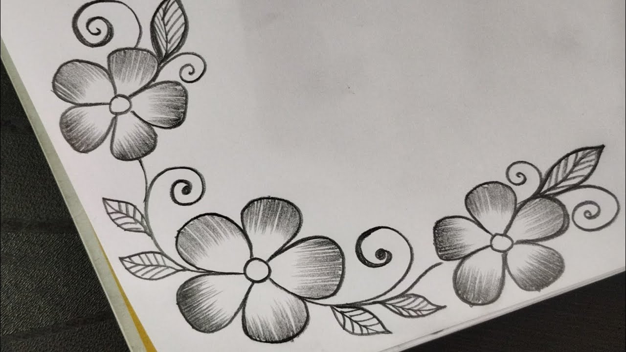 How to draw flower border design | Project design by pencil|A4 sheet ...