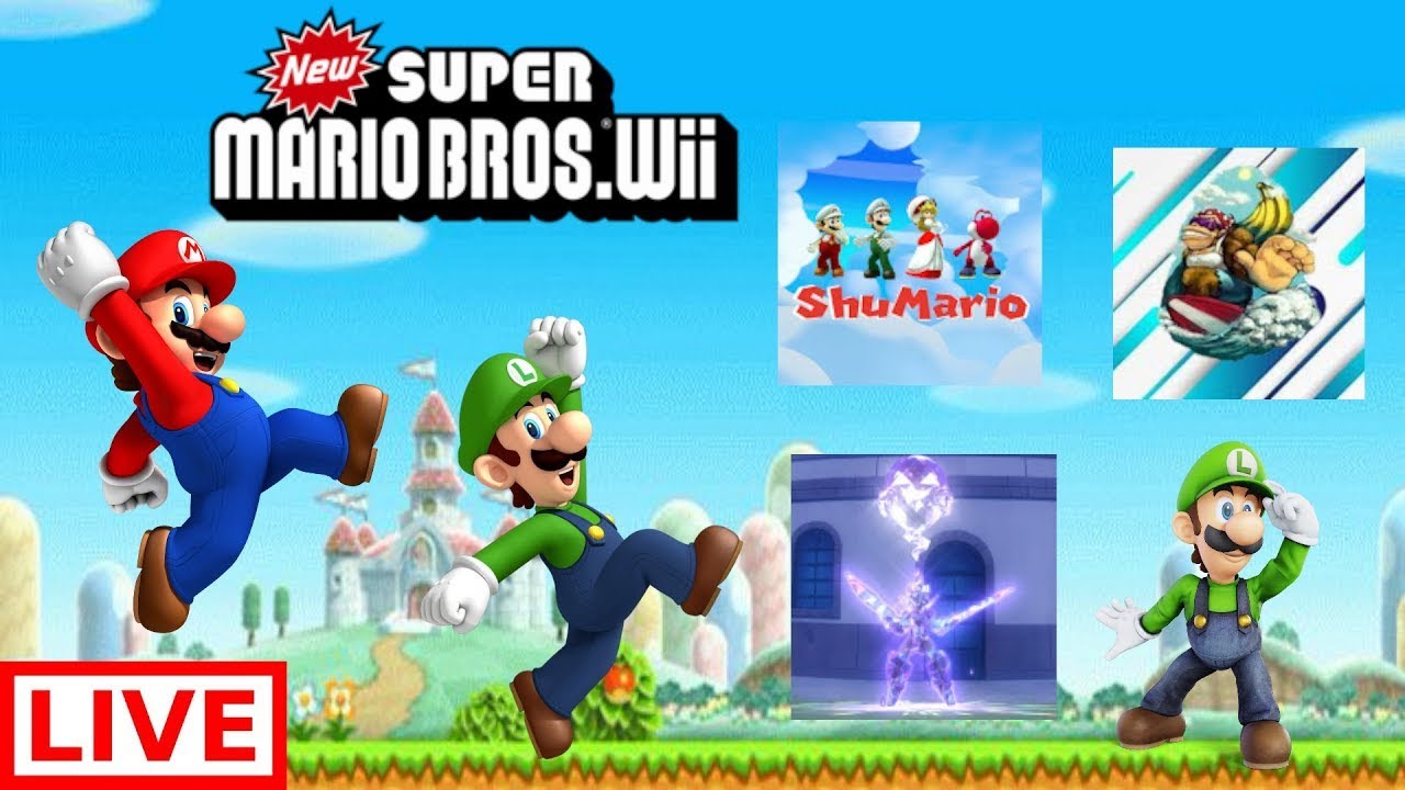 New Super Mario Bros Wii 4 Player CO-OP Live Stream Ft 3 Streamers Part ...