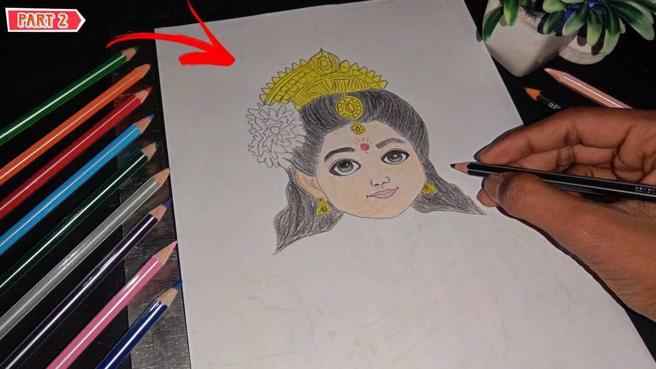 Saraswati Devi Drawing | Doms Colour Pencils | Part 2 Drawing - YouTube