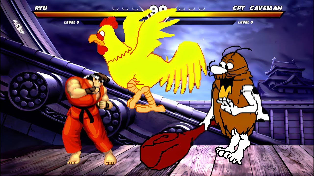 Ryu Vs Captain Caveman Vs Donald Duck Vs Gaint Chicken - YouTube