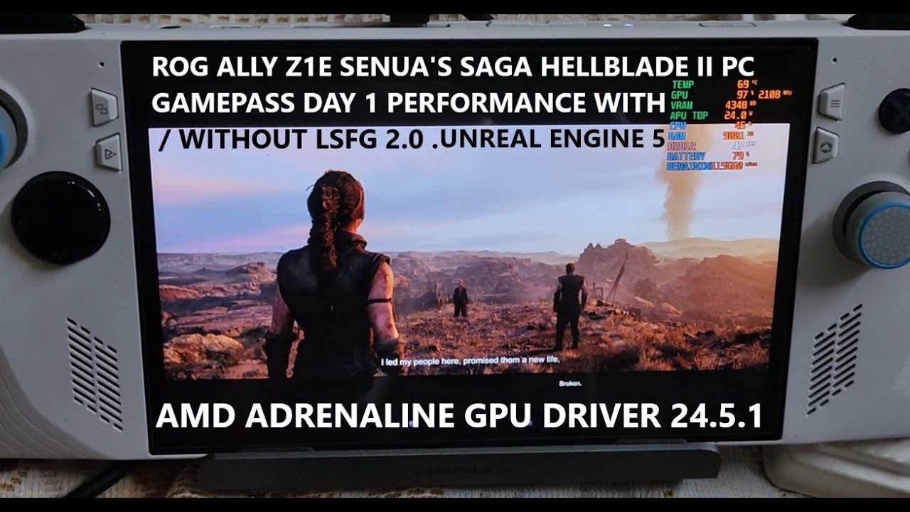 Rog Ally Senua's Saga Hellblade 2 PC Gamepass Day1 Performance + LSFG 2 | AMD GPU Adrenaline v24 ...