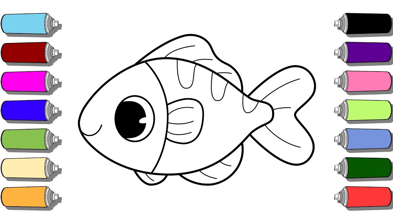 How to draw a cute cartoon fish easy step by step and color it - YouTube