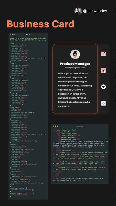 How to create business card with css and html #shorts #css #html # ...