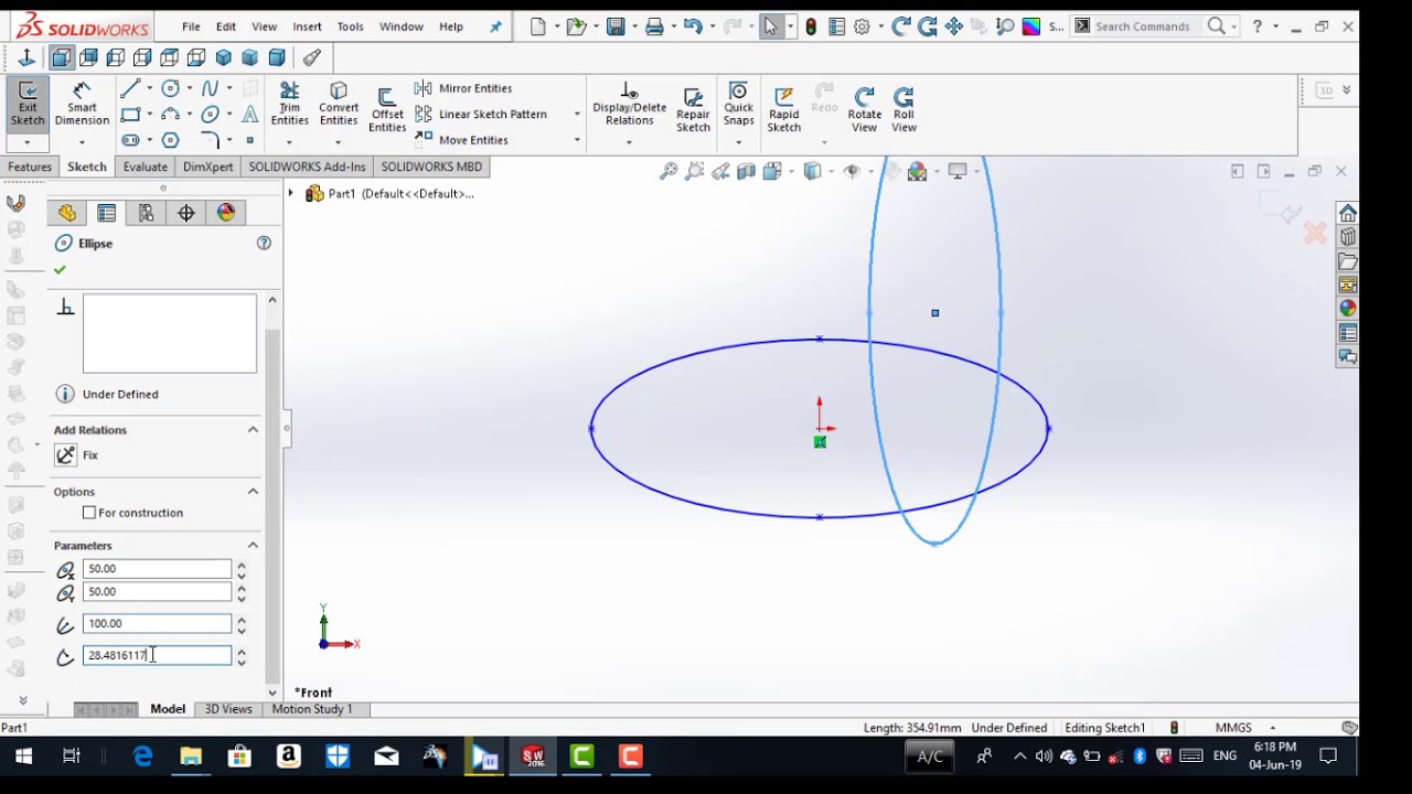 06 solidworks tutorial for beginner sketching of ellipse, partial ...