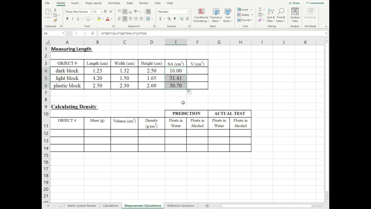 Calculating Surface Area, Volume, and Density Using Excel - YouTube