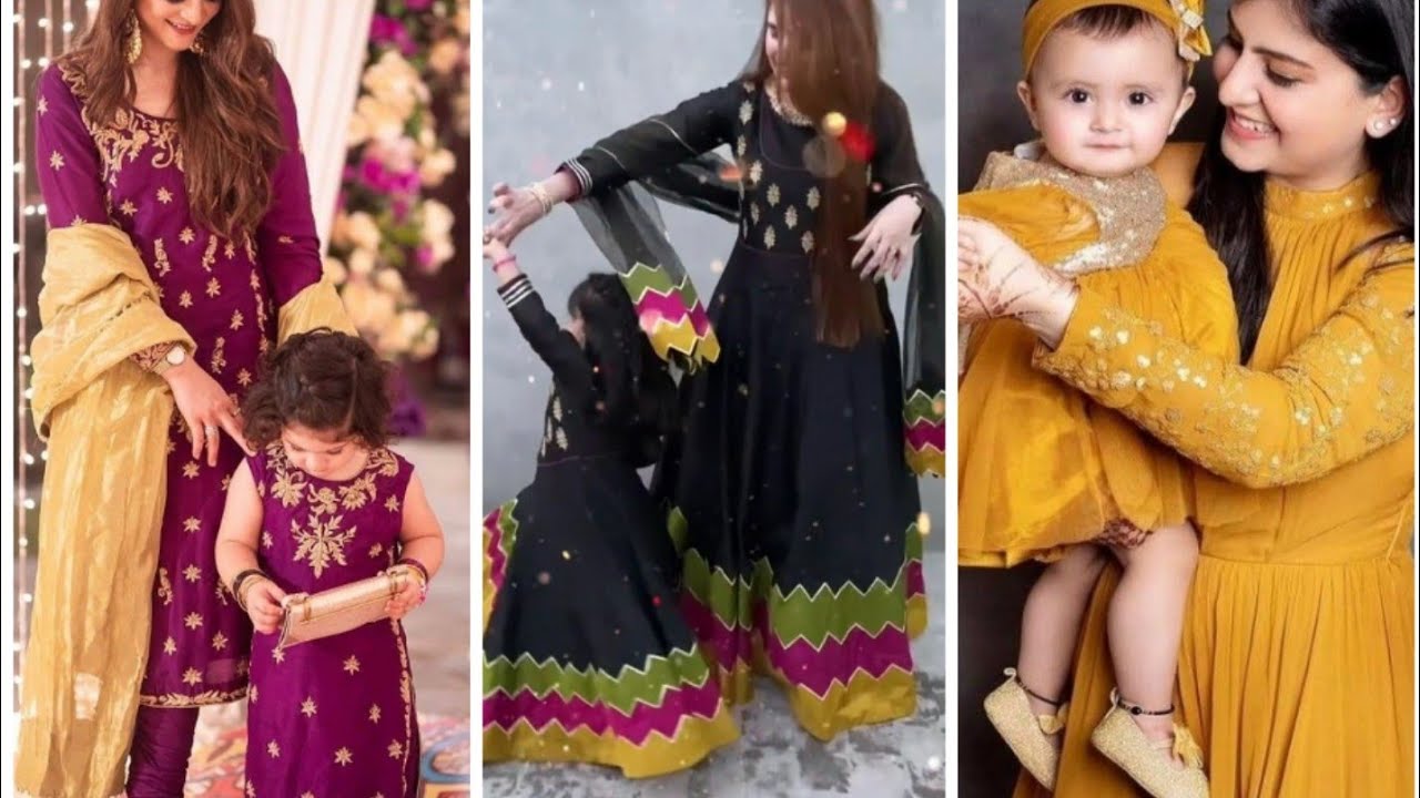 Beautiful mother and daughter same dress designs💜💜 - YouTube