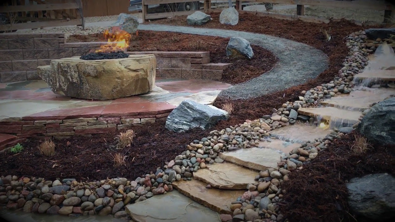 Glacier View Landscape & Design - Waterfall and fire pit - YouTube