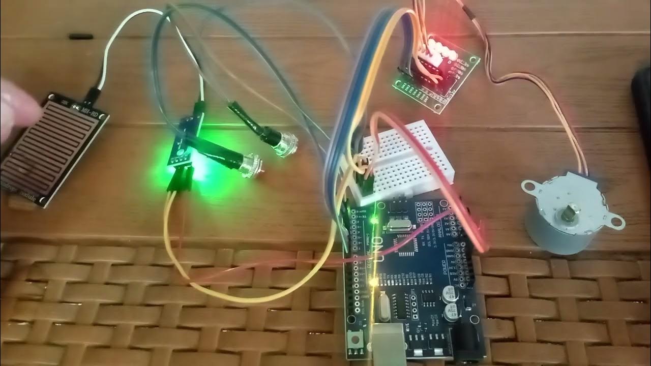 prototype sistem jemuran otomatis dan manual arduino Uno, Sensor hujan, button dan stepper motor ...