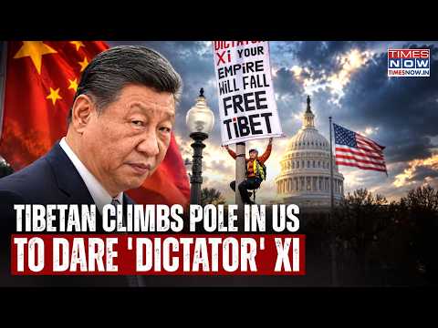 ‘Dictator Xi!’: Watch Protester Climb Pole With ‘Free Tibet’ Banner In US As China Prez Lands