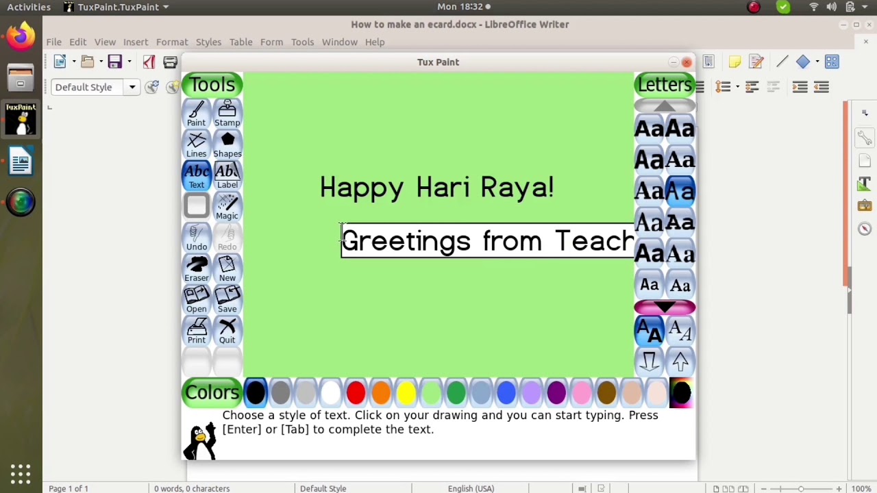 How to make an E-card or a digital card using Tux Paint - YouTube