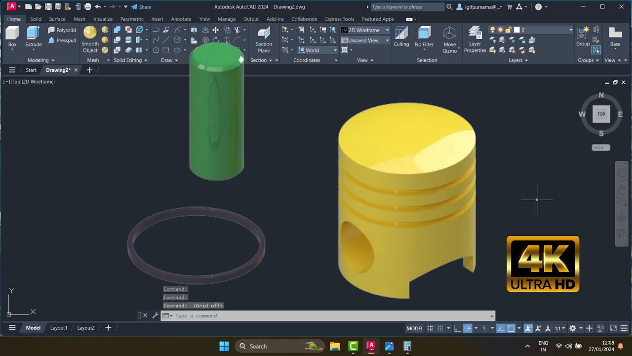 Autocad 2024 Membuat Piston dan Ring dan Ping | Cylinder Engine | part 2 | 4k 60 fps - YouTube