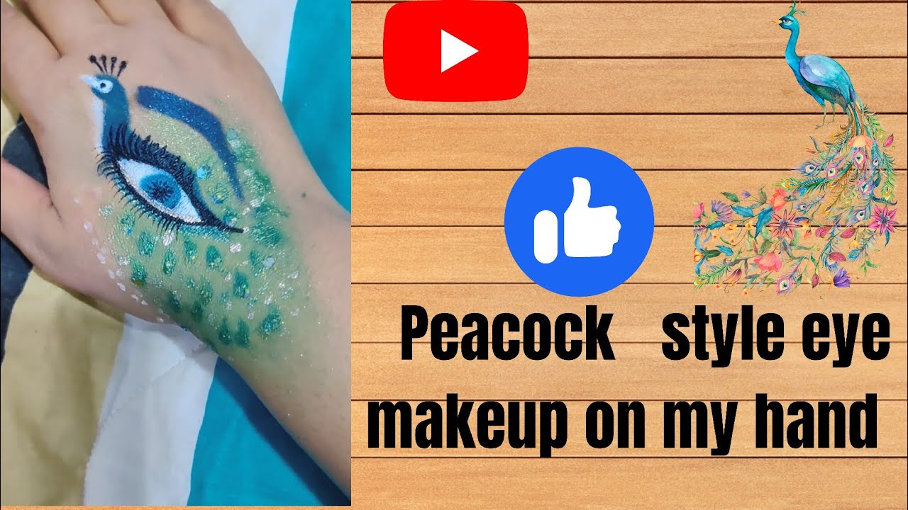 Peacock inspired makeup | peacock inspired eye makeup on my hand | hand arm makeup peacock ...