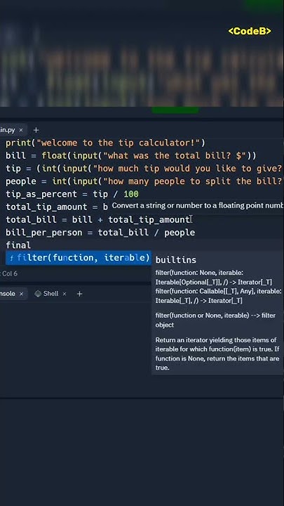 Creating a tip calculator - python project | #shorts #reels #python #CodeB - YouTube