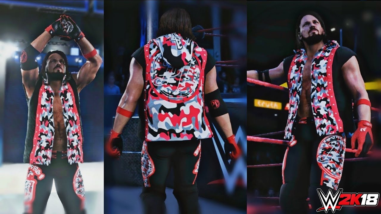 WWE 2K18: AJ Styles Updated Red Camo Attire w/ Hood Animation! (PC ...