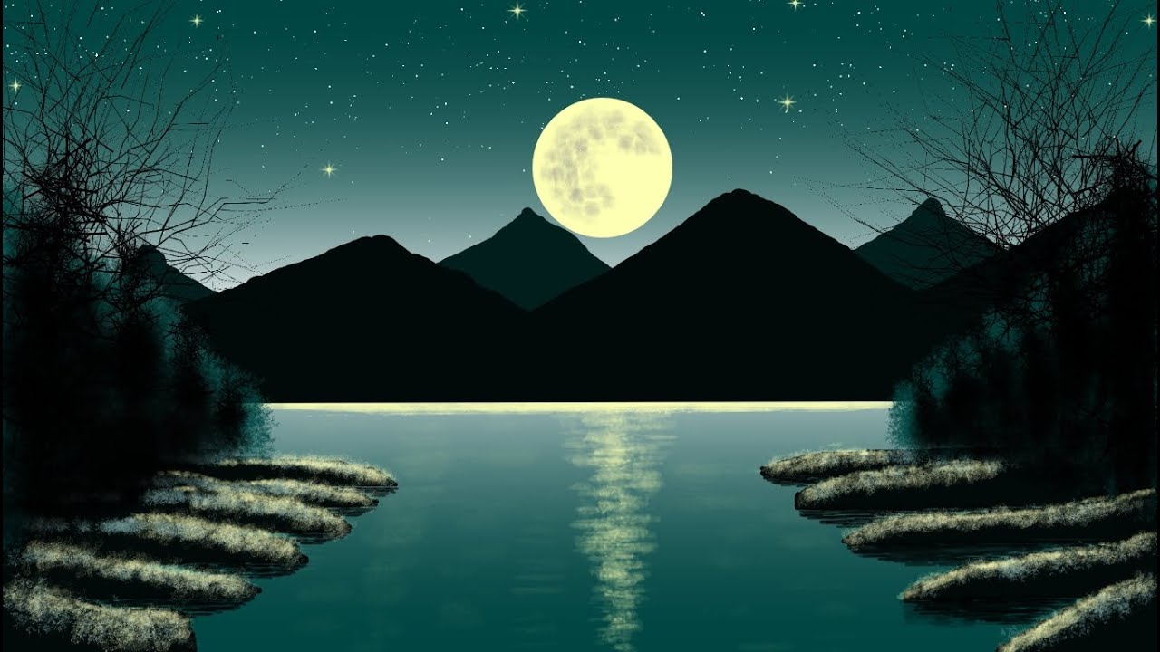 Moon Light River Mountain Landscape || How to Draw Krita || Drawing in ...