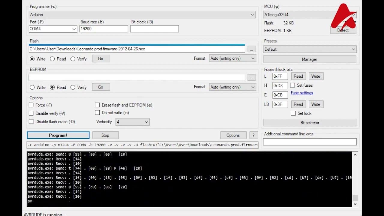 Downloading Bootloader to ATmega32U4-AU - YouTube