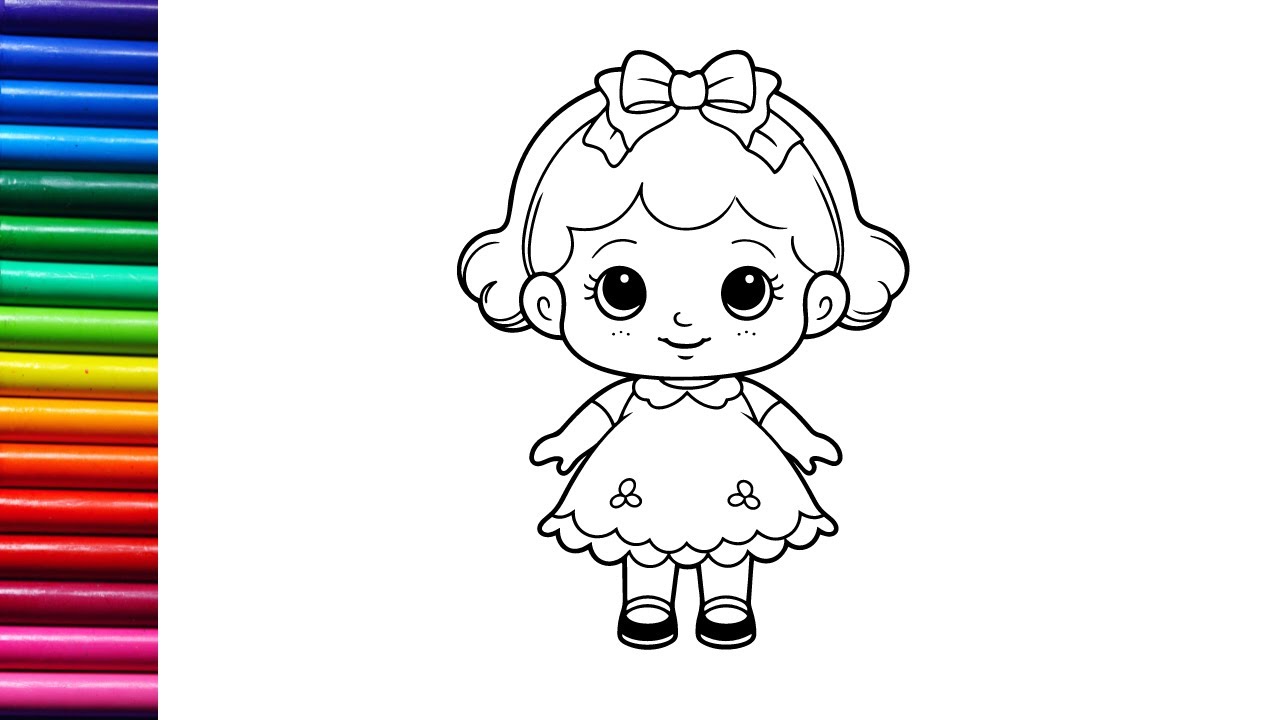 How to draw and color doll | Doll drawing for kids and toddlers | Doll ...
