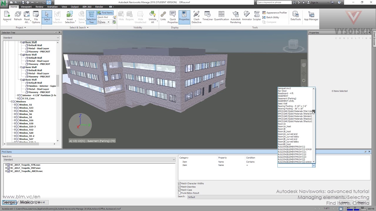 VC: Autodesk Navisworks: 7.05. Find items. Criteria - YouTube