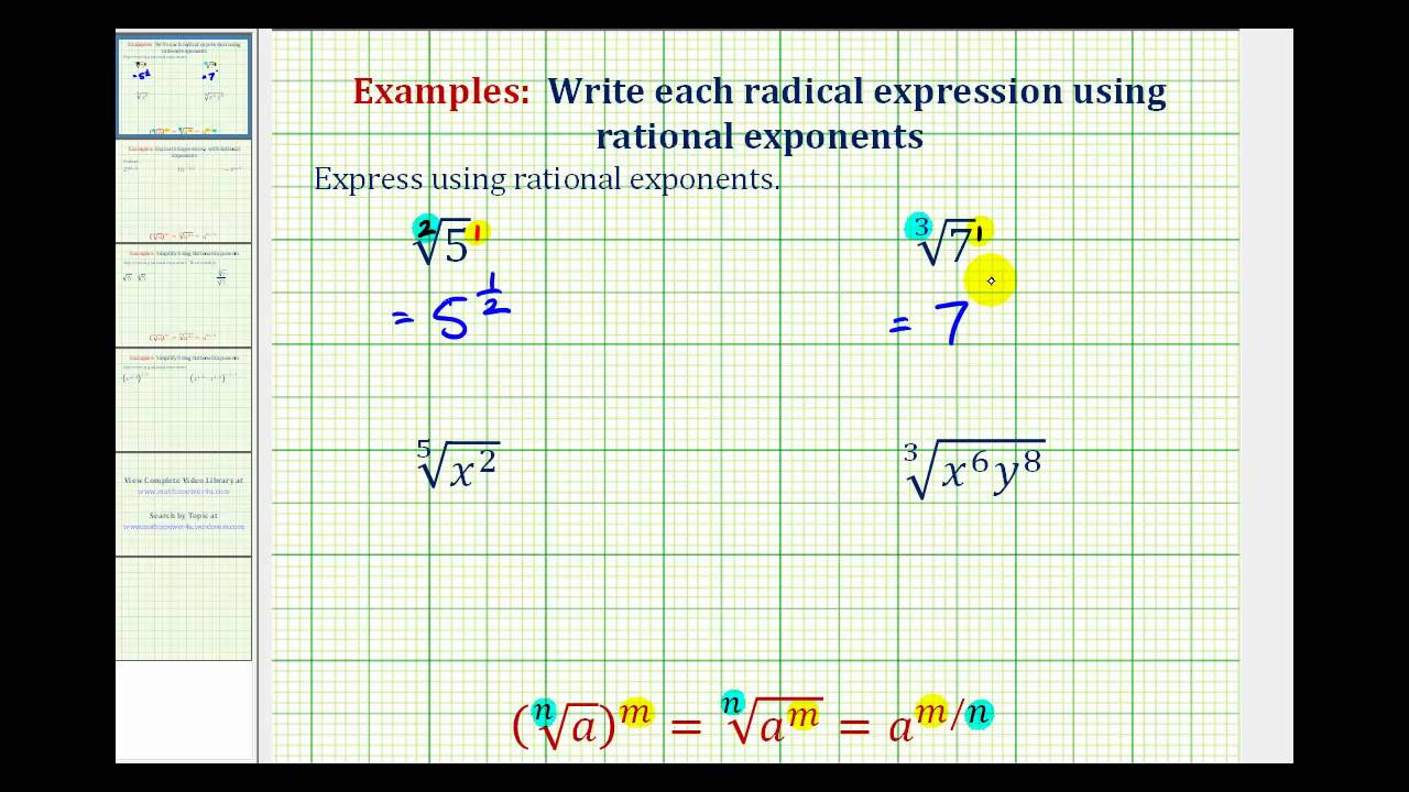 Ex Write A Radical In Rational Exponent Form YouTube