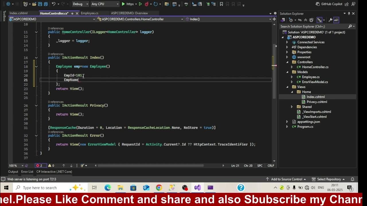 class:- 15 How To Pass Model Data From Controller to View Using ViewData in asp net core 6 - YouTube