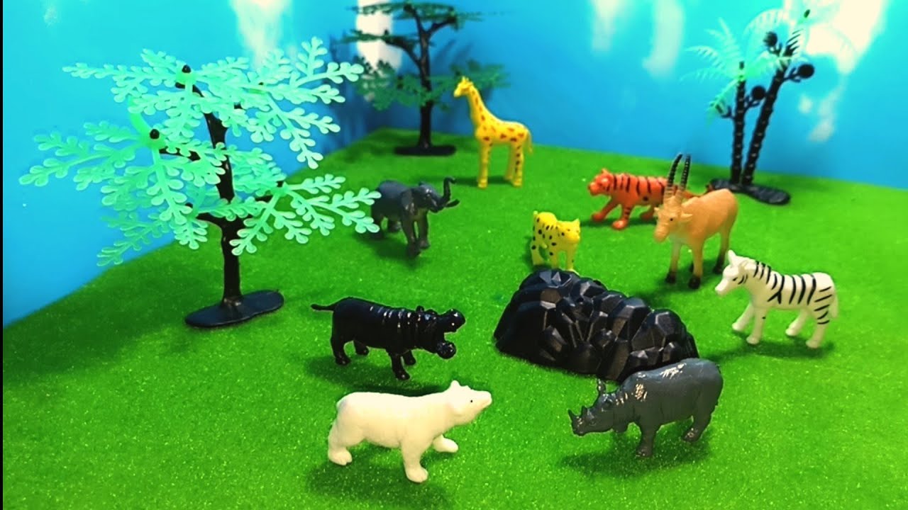 DIY miniatur | miniature zoo with geraffe, tiger, hippopotamus, cheetas ...