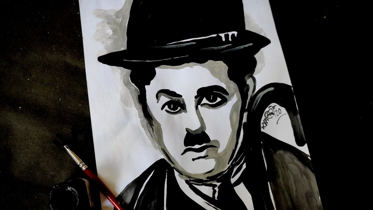 Charlie Chaplin portrait / How to draw #CharlieChaplin / Black n white ...