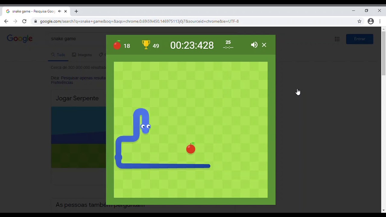 Google Snake Game - Classic Mode (Standard) 25 Apples (34.560s) - YouTube