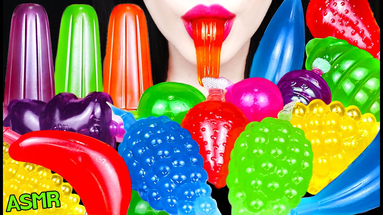 ASMR RAINBOW JELLY JELLO PARTY 레인보우 젤리, 버블티 먹방 - YouTube