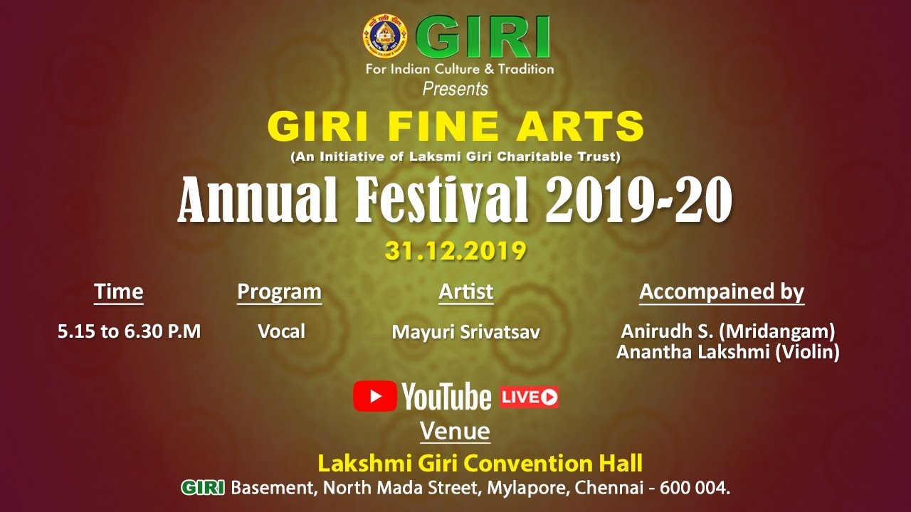 Live Vocal Concert by Mayuri Srivatsav | Giri Fine Arts Annual Festival ...